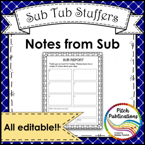 Music Sub Tub Stuffers: Music Sub Plan Template - Substitute Plans