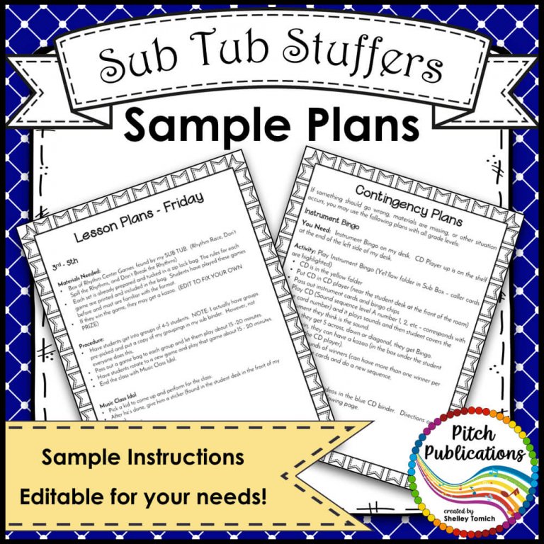 Music Sub Tub Stuffers: Music Sub Plan Template - Substitute Plans