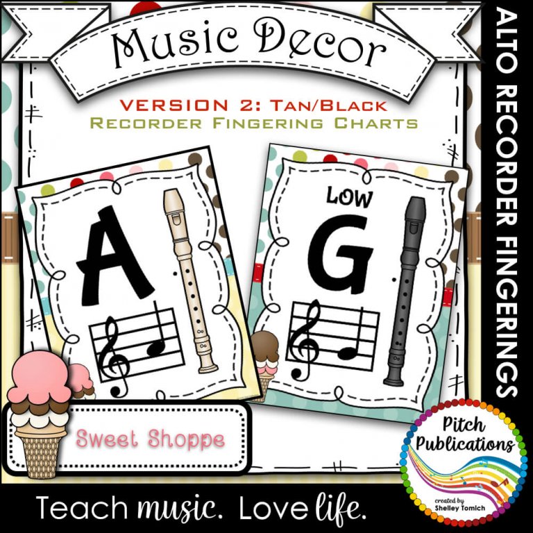 Alto Recorder Fingering Chart Posters v2 Black/Tan- Sweet Shoppe