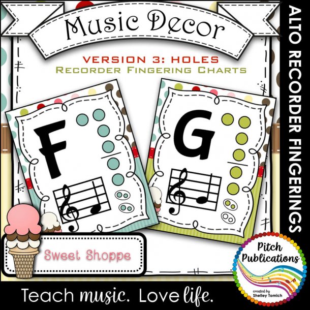 Alto Recorder Fingering Chart Posters v3 Holes - Sweet Shoppe