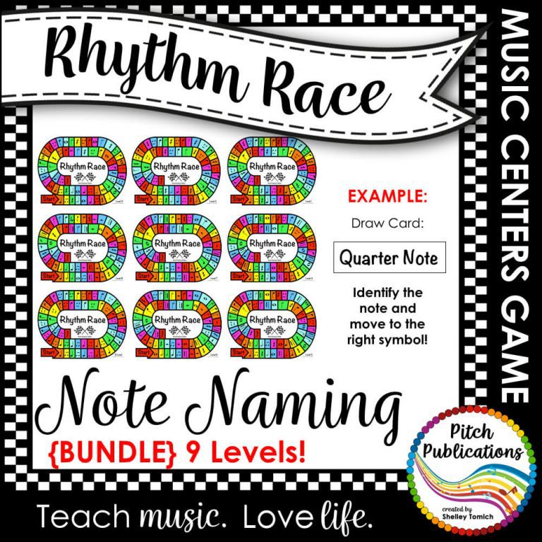 Music Centers: Rhythm Race Note Naming Edition {BUNDLE} Levels B, 1-8