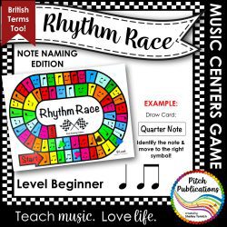 Music Centers: Rhythm Race Note Naming Edition {BUNDLE} Levels B, 1-8